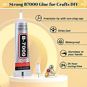 B7000 Glue with Rhinestone Applicator Kit, Clear B-7000 Glue with Precision Tip Art Dotting Stylus Pens Super Glue Adhesive for Phones Repair Jewelry Bead Nail Crafts DIY (4 PCS, 15 ML/ 0.5 oz)