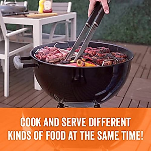 BBQ Grill Basket for Kettle Grills - The Kettle Grill Accessories for Outdoor Grill Set Includes 2 stainless steel grilling baskets & Clip-On Handle Designed for 22" Kettle Grill Models - a Perfect Fish Grill Basket & Grill Vegetable Basket