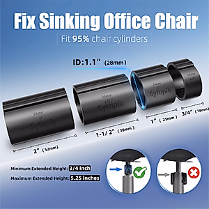 Sytopia Fix Sinking Office Chair, 4 Pieces Chair Clamps for Chair Height Extenders, No Chair Cylinder or Tools required, up to 5 Inch, Office Chair Accessories Fit for 95% Swivel Chairs