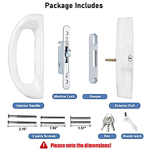 Patio Sliding Door Handle Set with Mortise Lock, Perfect Replacement Sliding Door Handle with Key Lock Fits Patio Doors Thickness 1-1/2" to 1-3/4", 3-15/16" Screw Hole Spacing, Reversible Design
