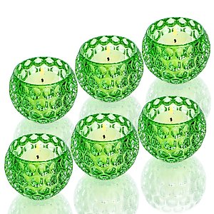 6pcs Green Votive Candle Holders Set of 6 Green Glass Tealight Candle Holders in Bulk Crystal Tea Light Candle Holders for Home Wedding St Patricks Day Decor