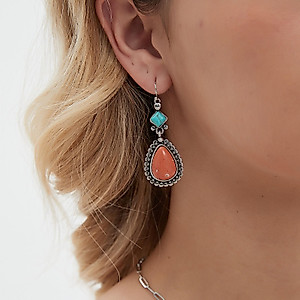 Colloca Orange Spiny Oyster Earrings for Women, Turquoise Orange Teardrop Earrings, Western Bohemian Drop Dangle Earrings, Jewelry Gift box Included