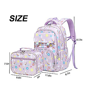 ZHIERNA School Backpack with Lunch Bag for Teen Girls,15.6’’ Laptop Backpacks, 2Pcs Set College Bookbags with Reflective Tape(Purple)