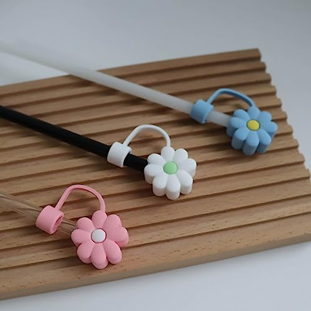 3PCS Straw Covers for Stanley Tumbler, Silicone Straw Cover for Stanley 40 oz, 30 oz, Straw Topper for Stanley Cup, Cap for Stanley Straw Accessories, Straw Cap (Flower)