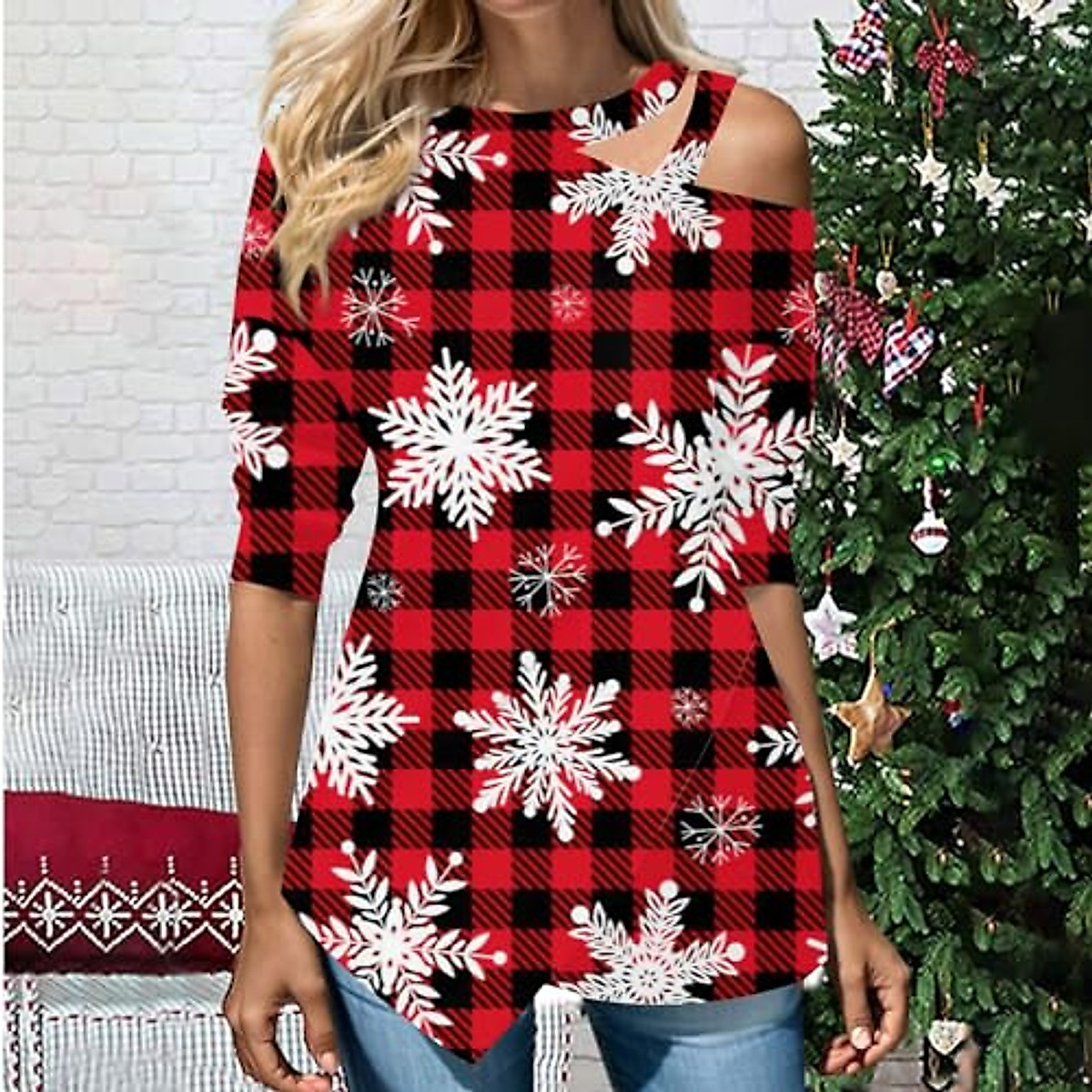 JJHAEVDY Christmas Oversized Off Shoulder Sweatshirts for Women Fashion Clothes Button Up Color Blocking Shirts Button Down Tshirts Family Christmas Shirts Outfit(2-Pink,XX-Large)