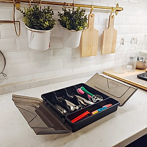 Goehiaul Silverware Organizer with Lid Silverware Tray for Drawer Countertop Utensil Organizer Cutlery Tray with Snap-on Lid