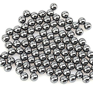 LPBeads 100PCS 8mm Natural Hematite Beads Gemstone Round Loose Beads for Jewelry Making with Crystal Stretch Cord