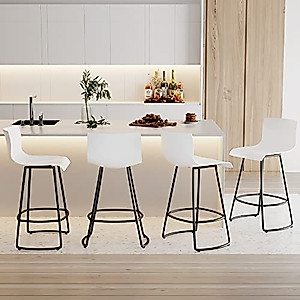 POINTANT Bar Stools Set of 4 Bar Stools Counter Height Bar Stools Modern Swivel Bar Stools Bar Chairs with Back Plastic 26" Metal Bar Stools Counter Height,White