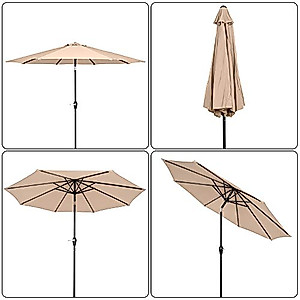 Goxowo Patio Umbrellas 9 ft Outdoor Table Sun Umbrella with Pole and Canopy, Beach Pool Market Umbrella for Shade with Stand Auto Tilt and Crank (Light Brown : 9FT)