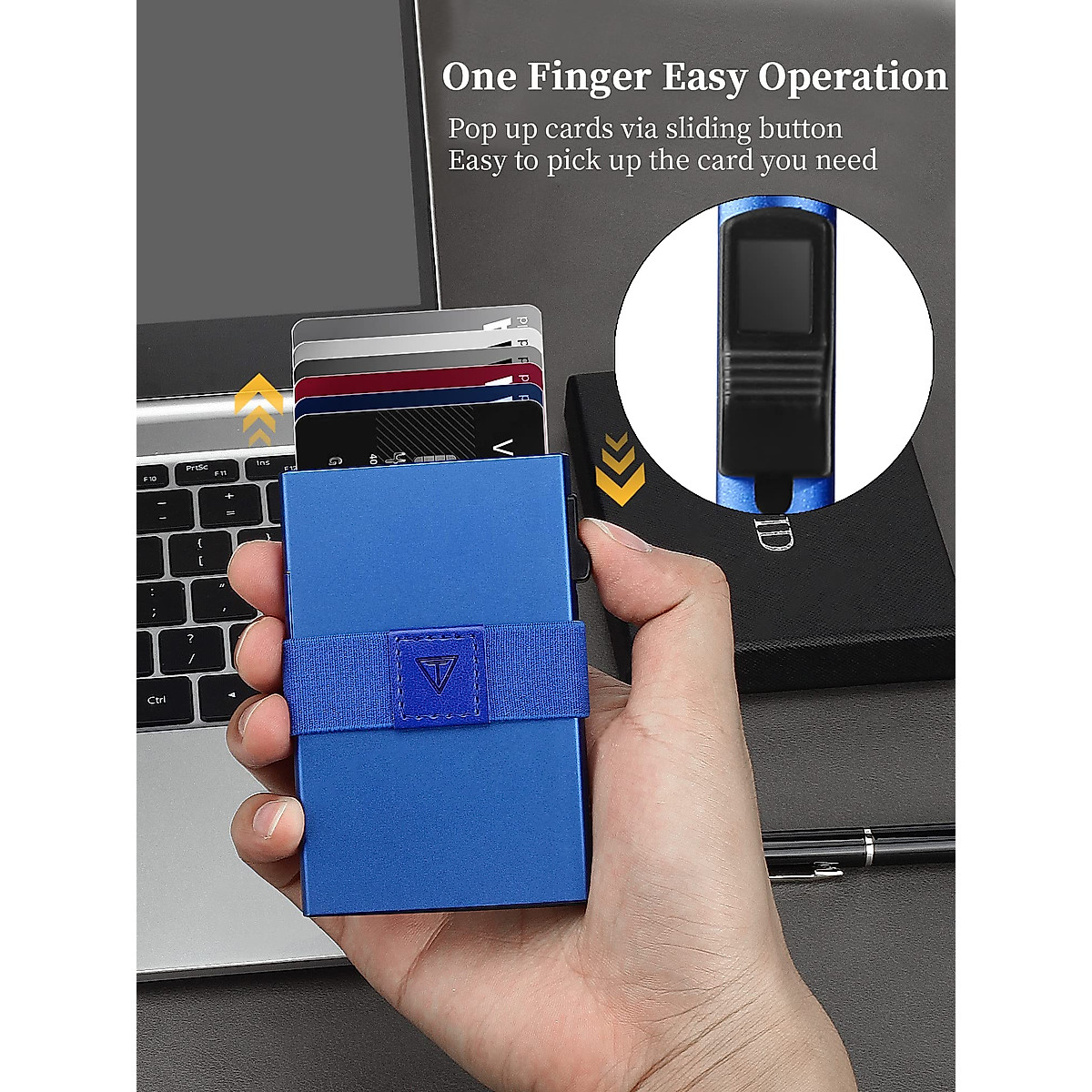 TOYFID Minimalist Wallet for Men - Pop Up Credit Card Wallet for Men,Men's Slim Wallet,Metal Wallet for Mens,Credit Card Holder,Ultralight Cards Wallet,RFID Blocking Protection,Band for Cash, Blue