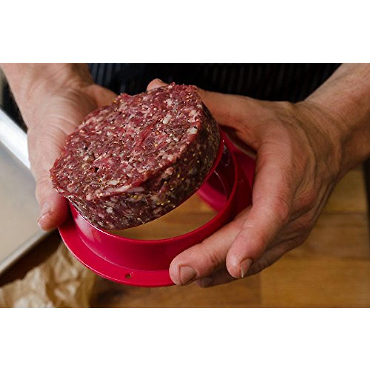 Easy for Life Stuffed Burger Press Kit 3 in 1 - Exclusive Red Color with 20 Free Wax Patty Papers, Non Stick Hamburger Maker, Homemade Patties & Sliders, Patty Molds, Veggie Hamburger Press Shaper