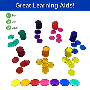 MR CHIPS Plastic Bingo Chips for Game 500 Count Bag - Transparent 7 Color Mix Counting 3/4 Inch