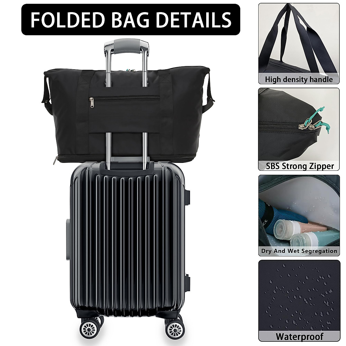 Foldable Travel Duffel Bag Portable Luggage Bag Large Capacity Lightweight Oxford Fabric Waterproof for Travel Work Errandable Weekend Stadium Gym Men and Women (Black)