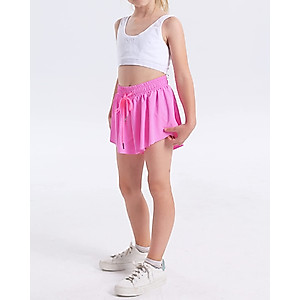 KEREDA Girls Flowy Shorts,Butterfly Shorts for Teen Girls with Spandex Liner 2-in-1 for Running,Gym,Athletic,Workout 1 Pack 7-8Y (Hot Pink)