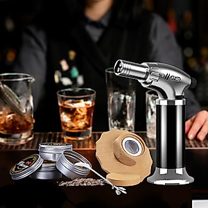 Cocktail Smoker Kit with Torch, Whiskey Smoker Kit with 6 Flavors Wood Chips, Old Fashioned Bourbon Drink Smoker Infuser Kit, Fathers Day Birthday Gifts for Men, Dad (No Butane)