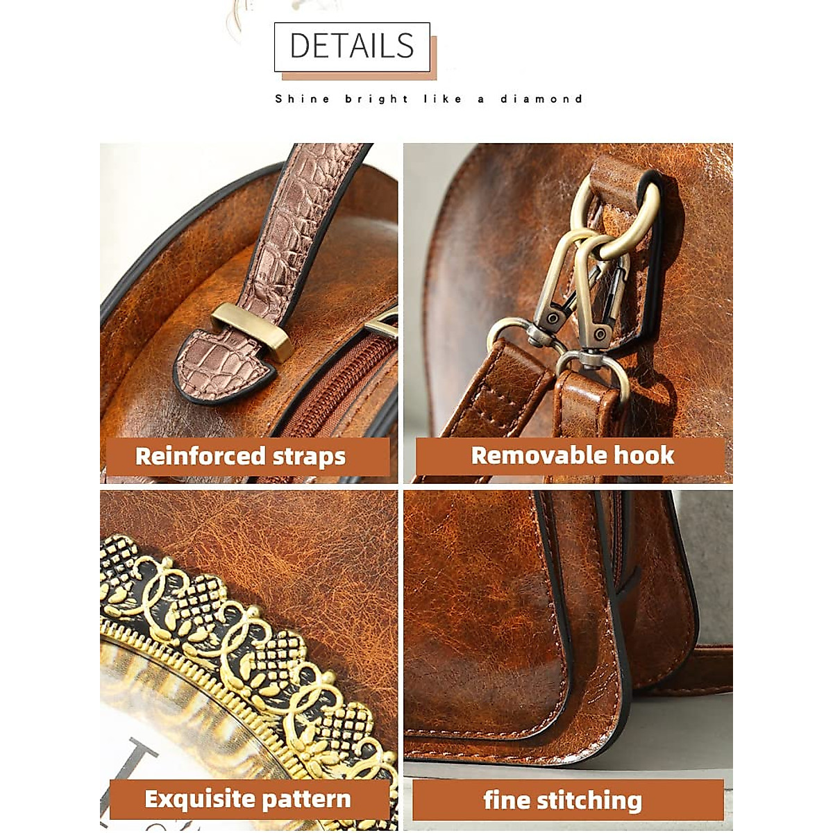 clock purse Real Working Clock Shoulderbags women's backpack vintage one shoulder messenger bag Cross Body for Women Girls (Brown)