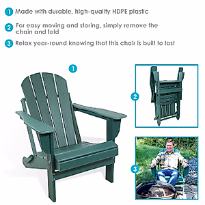 Sunnydaze Folding All-Weather Adirondack Chair - for Patio or Yard - 300-Pound Capacity - 34.5-Inch - Green