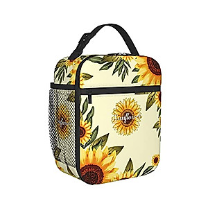Sunflowers Lunch Bag for Kids boys girls Women Men,Reusable Insulated Lunch Box,Large Capacity Tote Bag for School, Work, Picnic, Travel (Sunflowers, One Size)