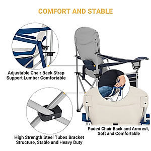 FUNDANGO Lumbar Back Padded Oversized Folding Camping Chairs with Portable Folding Camping Table with Handle for Outdoor Picnic Garden