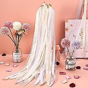 100 Pieces Party Streamers with Bells Lace Ribbon Stick Wands with Bells Silk Fairy Stick Wand Streamers for Wedding Party Baby Shower Send Off Party Activities Holiday Celebration Favors (Champagne)