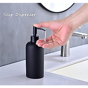 Rzoeox Bathroom Accessories Set Matte Black 5 Pcs, Resin Bathroom Sets Accessories Modern with Soap Dispenser, Cotton Swab Canister, Toothbrush Holder, Toothbrush Cup,Soap Dish (Matte Black)