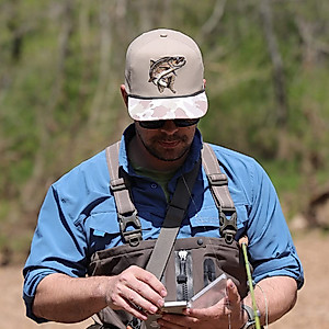 Paramount Outdoors Brown Trout Hat 5-Panel Throwback Fly Fishing Trucker hat with Quick Dry Fabric and Stretch Comfort Snapback