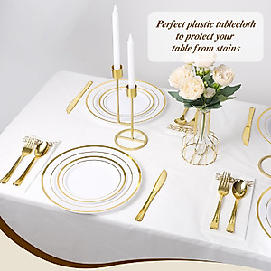 Goodluck 54 Inch X 300 Feet Plastic Table Cloths with Cutter Box, Disposable Table Cloths for Parties, Tablecloth Plastic for Party, Banquet, Wedding, Birthday, Anniversary Decorations, White