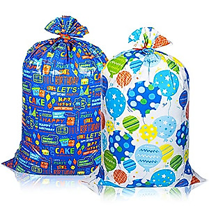 Lager Plastic Gift Bags(36x56inch),2 Pieces Jumbo Present Bags with Patterns of Spotted Balloons and Letters,Reusable Giant Wrap Bags for Baby Shower, Birthday, Party, Wedding, Christmas