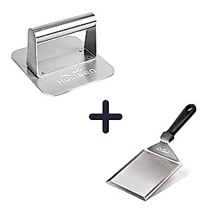 HULISEN Stainless Steel 5.5 inch Square Burger Press + 6x5 inch Large Stainless Steel Spatula