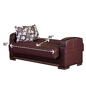 Beyan Signature Empire Furniture USA Manhattan Collection Convertible Loveseat with Storage Space, Includes 2 Pillows, Burgundy