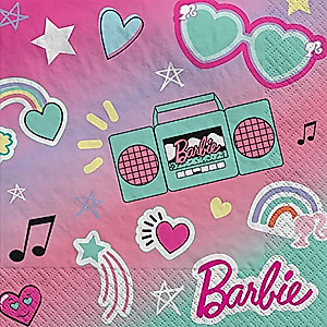 Amscan Barbie Dream Together Party Supplies Pack Serves 16: Dessert Plates and Beverage Napkins with Birthday Candles (Bundle for 16)