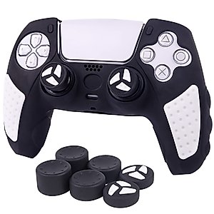 CHIN FAI Controller Grip Cover for PS5, Anti-Slip Silicone Skin Protective Cover Case with 6 Thumb Grip Caps for PlayStation 5 Controller (Black-White)