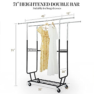 LIFEFAIR 500 lbs Capacity Heavy Duty Clothing Rack, Garment Rack for Hanging Clothes Freestanding on Wheels Collapsible Portable Rolling Clothes Rack for Bedroom Living Room