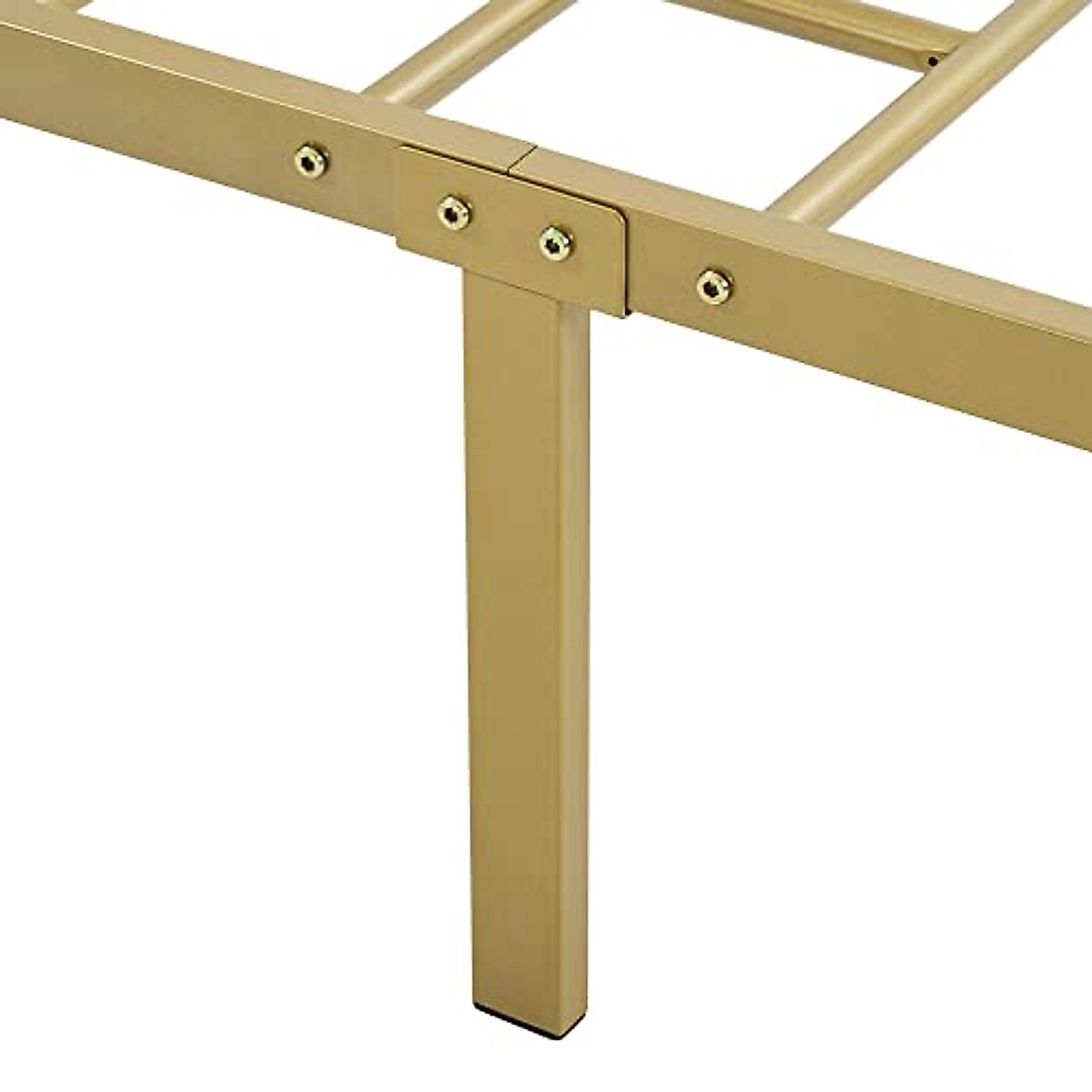 Topeakmart California King Size Victorian Style Metal Bed Frame with Headboard/Mattress Foundation/No Box Spring Needed/Under Bed Storage/Strong Slat Support Antique Gold