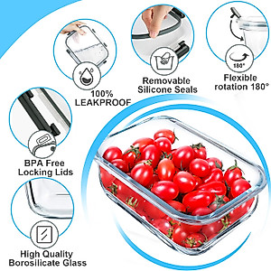 VERONES 5 Pack 36 OZ Glass Meal Prep Containers, Airtight Glass Lunch Containers Set, Glass Food Storage Containers with Lids,BPA-Free, for Microwave, Oven, Freezer & Dishwasher Friendly,Grey