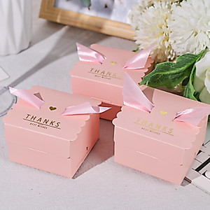 VGOODALL 20PCS 2.6 x 2.6 x 1.8 inches Party Favor Candy Box, Thank You Pink Gift Candy Box with Ribbons for Birthday Party, Bridal Shower, Wedding Decorations, Candy Table Decorations