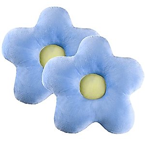 HIG 2 PCS Decorative Flower Throw Pillows, Adorable Accent Floor Pillows with Unique Sunflower Shape, 15 inch Round Fun Daisy Indie Pillows for Sofa Couch Bed Children's Tent, Velvet, Blue (Loren)