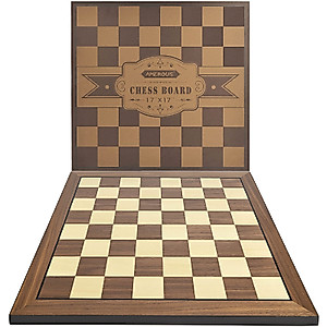 AMEROUS 17 Inches Wooden Chess Board Only, Professional Tournament Chess Board Large with Gift Package - Chess Rules, Beginner Chess Board Game for Kids, Adults