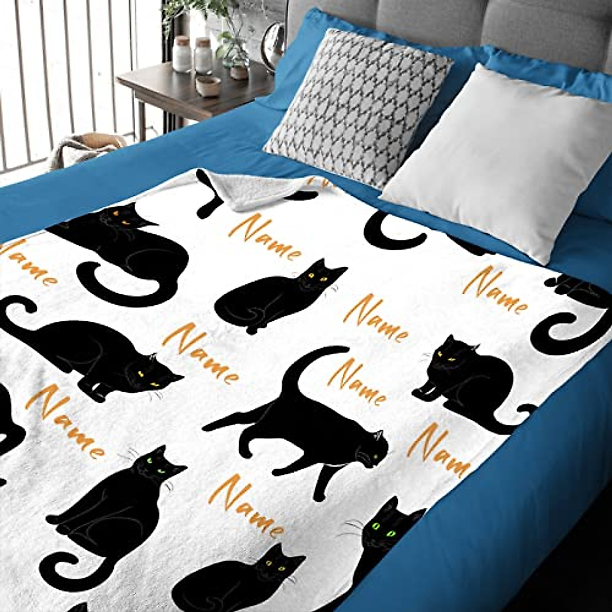 RAMEN BLANKET Custom Black Cats Blanket Throw Super Soft and Cozy Blankets for Home Decoration, Couch, Bed, Sofa 40"x30" Extra Small for Pets for All Seasons