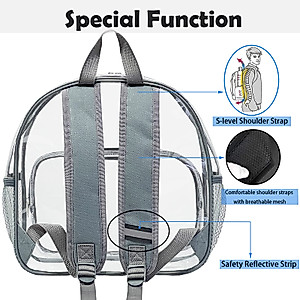 Clear Backpack Stadium Approved 12x12x6 Heavy Duty PVC Plastic Transparent Backpack Small See Through Mini Clear Backpacks for Festival Venues Games Sport Event Concert School Security Travel,Gray