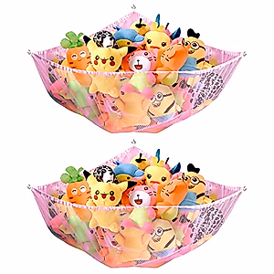 Stuffed Animal Hammock, 2 Pack, Nursery and Playroom Jumbo Toy Storage Net Organizer for Plush Toys, Kids Bedroom Décor, Rip-Resistant Stuff Animals Holder with Hanging Hardware by Ziz Home