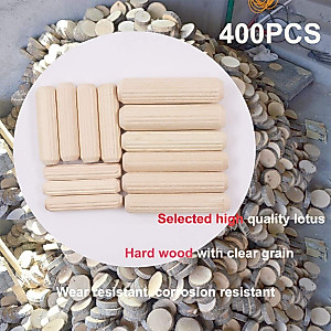 smseace 400PCS Straight Groove Wooden Dowel Pins with Tapered End with Bevel Angle, 1/4 "5/16" 3/8 "(6mm, 8mm, 10mm) Wooden Dowel Pins, Used for Crafts, Furniture, DIY Manual, Etc.MD-4S-400P