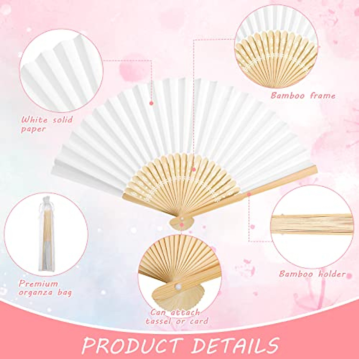 100 Set Folding Fans Wedding Fans Bamboo Hand Held Sandalwood Fans with Thank You Cards, Tassels and Gift Bags for Wedding Guests Party Favors Bridal Shower Dancing Church Home Decoration