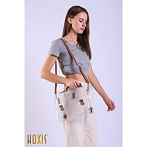 Clear PVC Backpack for Stadium Approved Multifunction Transparent Shoulder Handbag Unisex Messenger Satchel Cross Body Bag (Brown)