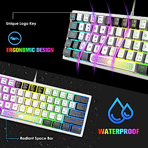 ZIYOU LANG K61 60% Wired Gaming Keyboard RGB Backlit Membrane Keyboard Mechanical Feel Ultra-Compact Mini Waterproof Keyboard for PC Computer Gamer (White Black)
