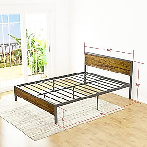 Weehom Queen Size Bed Frame with Wood Headboard Solid Wood Beds for Adults Strong Metal Slats Support Beds No Box Spring Needed Lock Design Brown
