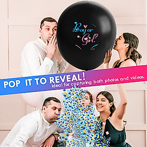 Jumbo 36 Inch Gender Reveal Balloons - 2pcs Big Black Gender Reveal Confetti Balloons with Pink and Blue Heart Shape Confetti for Boy or Girl Baby Shower Gender Reveal ideas Decoration