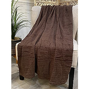 Highgrove - Laguna - Brown - 50" x 60" 100% Cotton- Knitted - Waffle Weave Design - Throw Blanket Indoor Outdoor