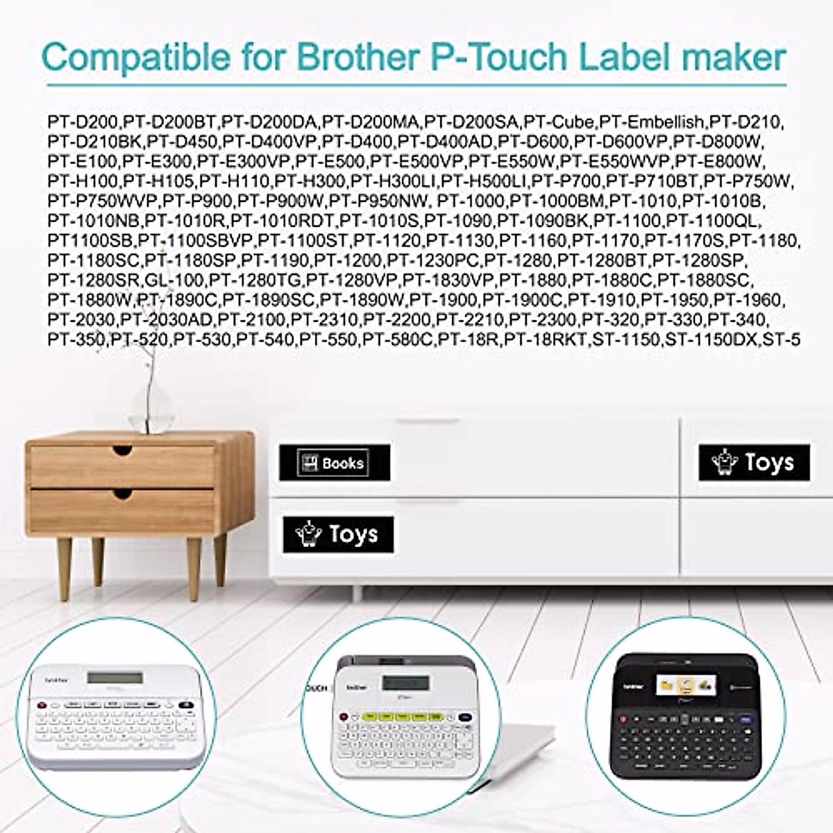 NineLeaf 4 Pack Compatible for Brother TZe-325 TZe325 TZ-325 TZ325 Label Tape 9mm 3/8'' 0.35'' White on Black Standard Laminated Labeling Work with P-Touch PT-D210 PTD400AD PTH110 PT-D600 Label Maker