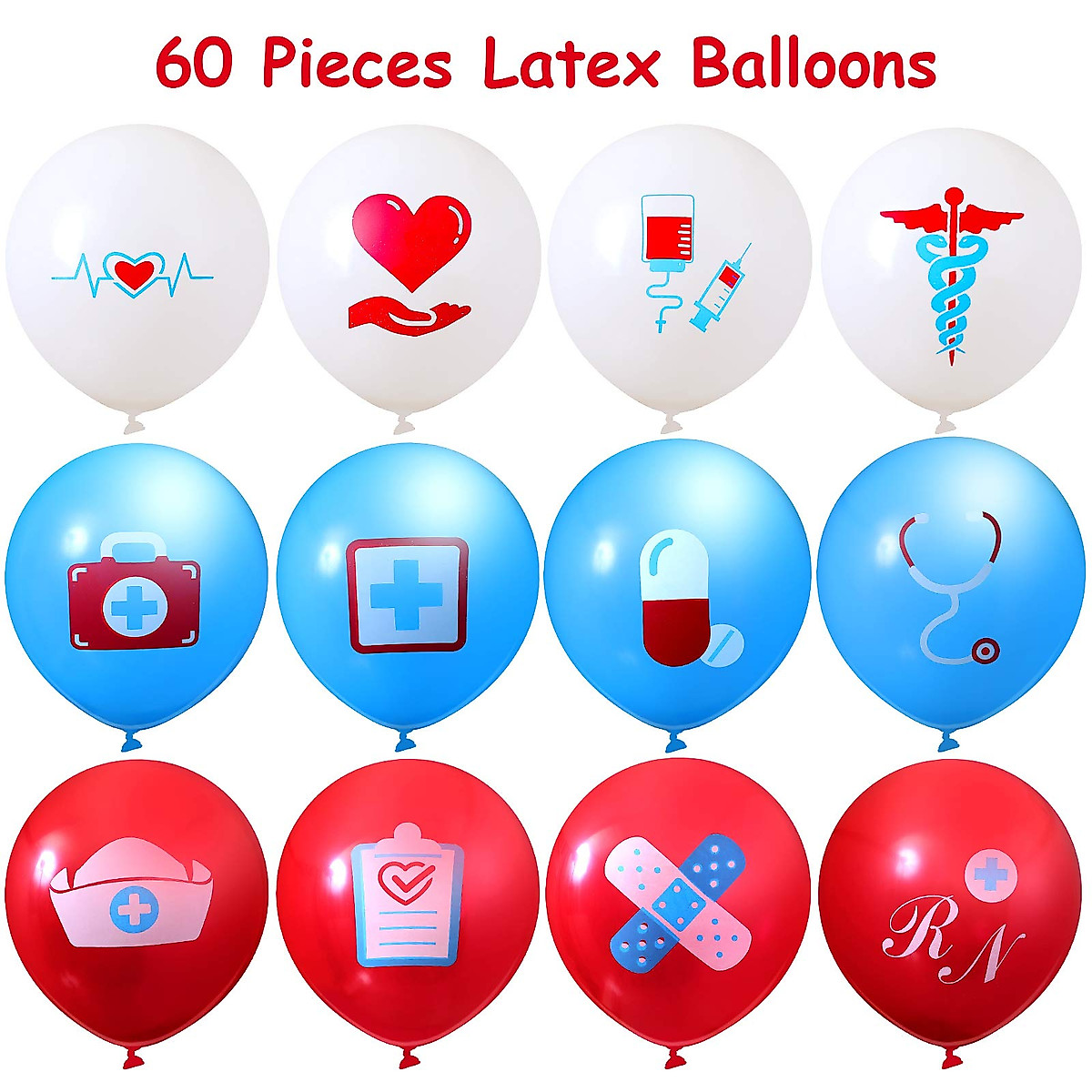 60 Pieces Nurse Balloons Nurse Party Decoration Supplies Nursing Latex Balloon Nurse Balloons Decorations for Nurse Graduation RN Themed Party
